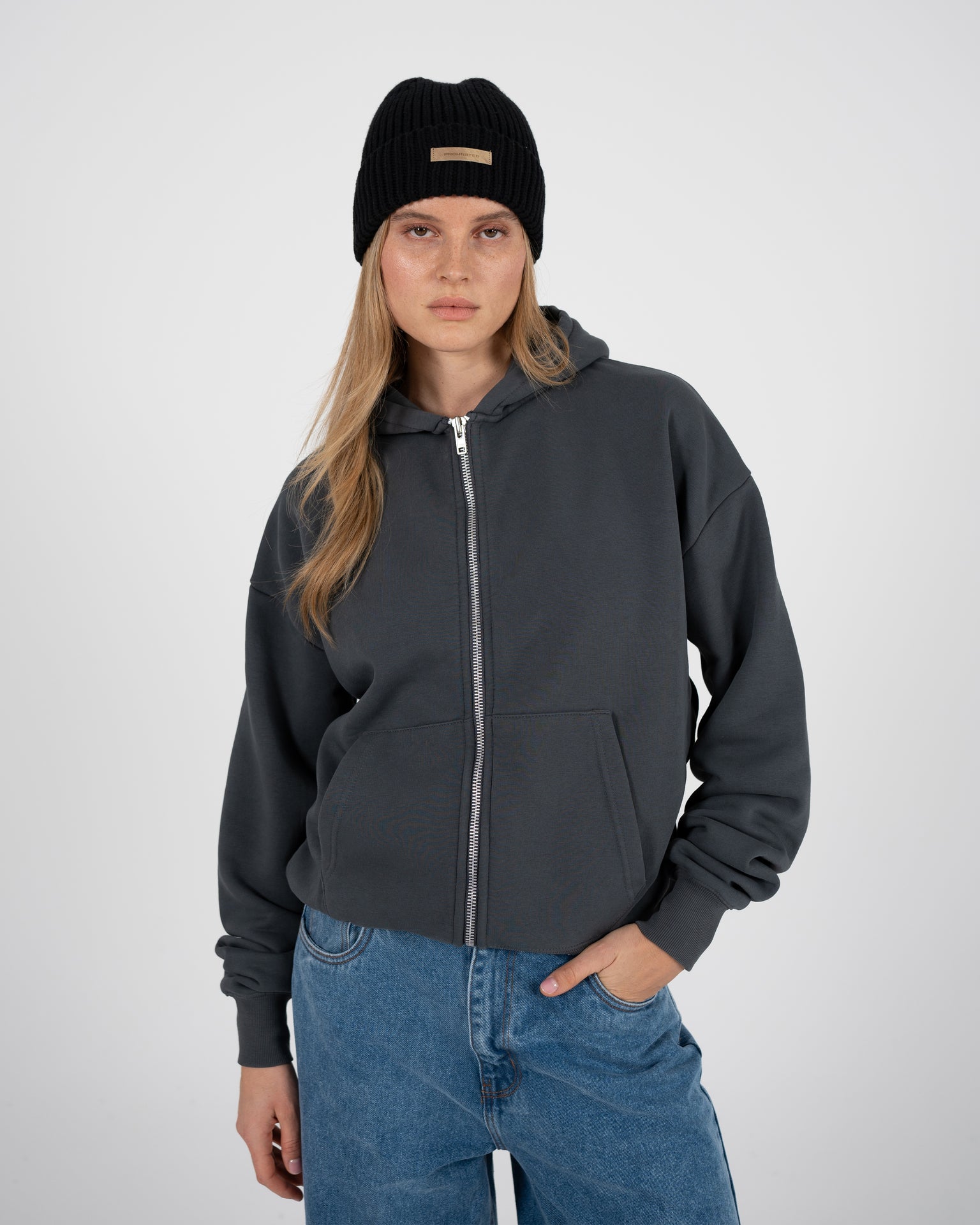 Oversized Zip-Hoodie Grey (Stone Washed) – Prohibited